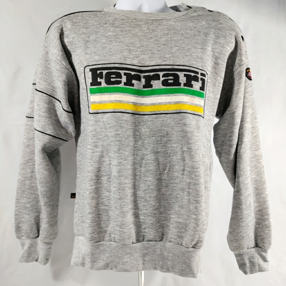 Vintage | Shirts | Vintage Ferrari Style Auto Logo Rare Snap Crew Neck ...
